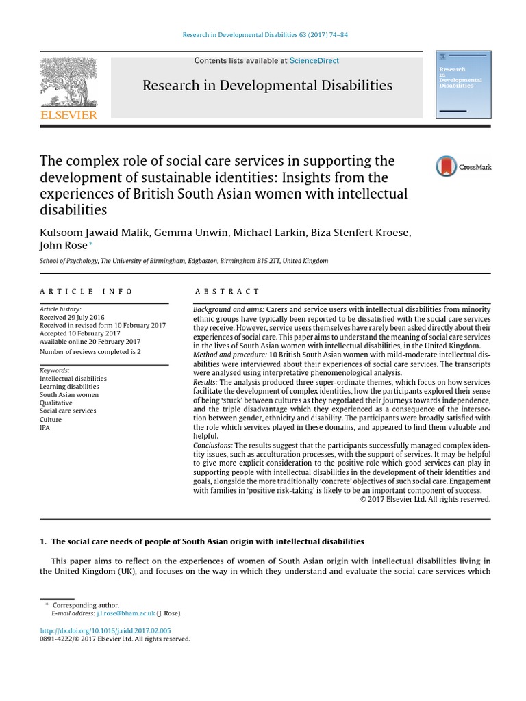 Research in Developmental Disabilities | PDF | Disability | Identity ...