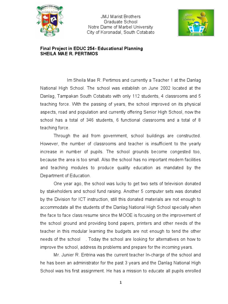 Final Project in EDUC 254 | PDF | Classroom | Teachers