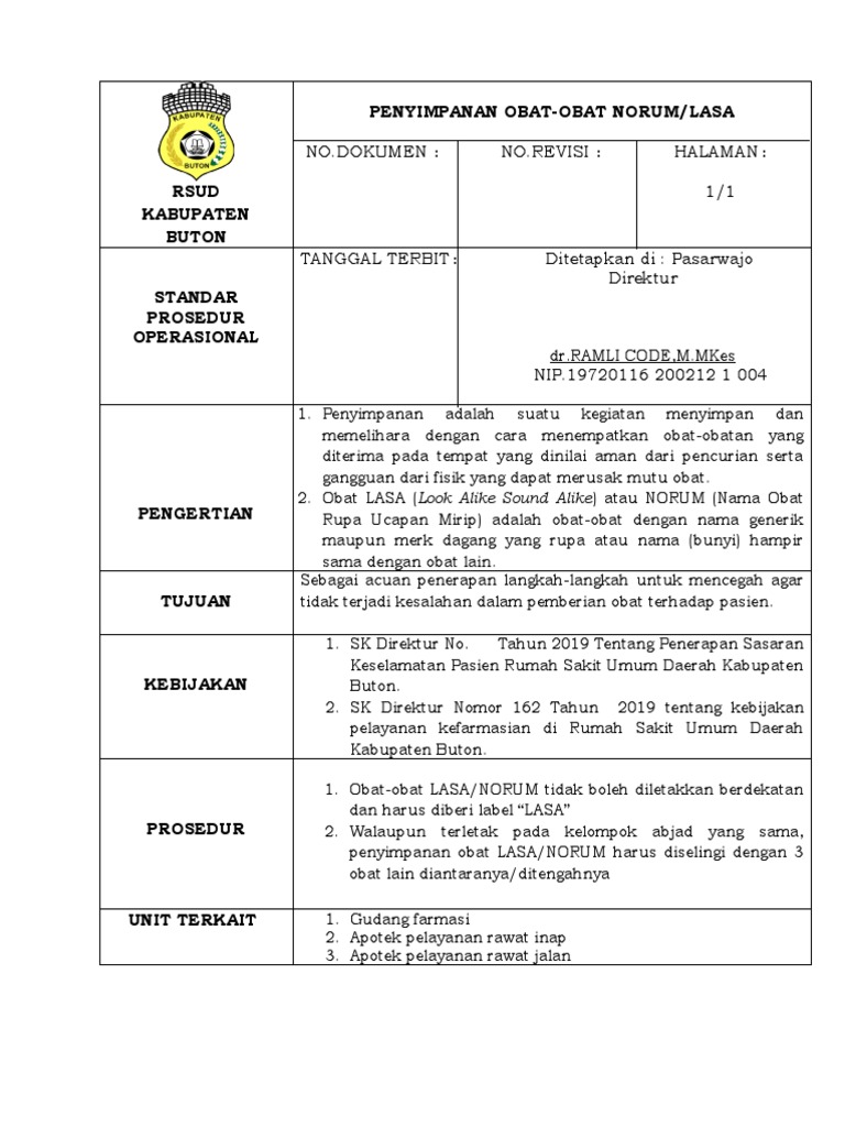 SOP Tata Laksana Obat Norum, Lasa, Ham | PDF