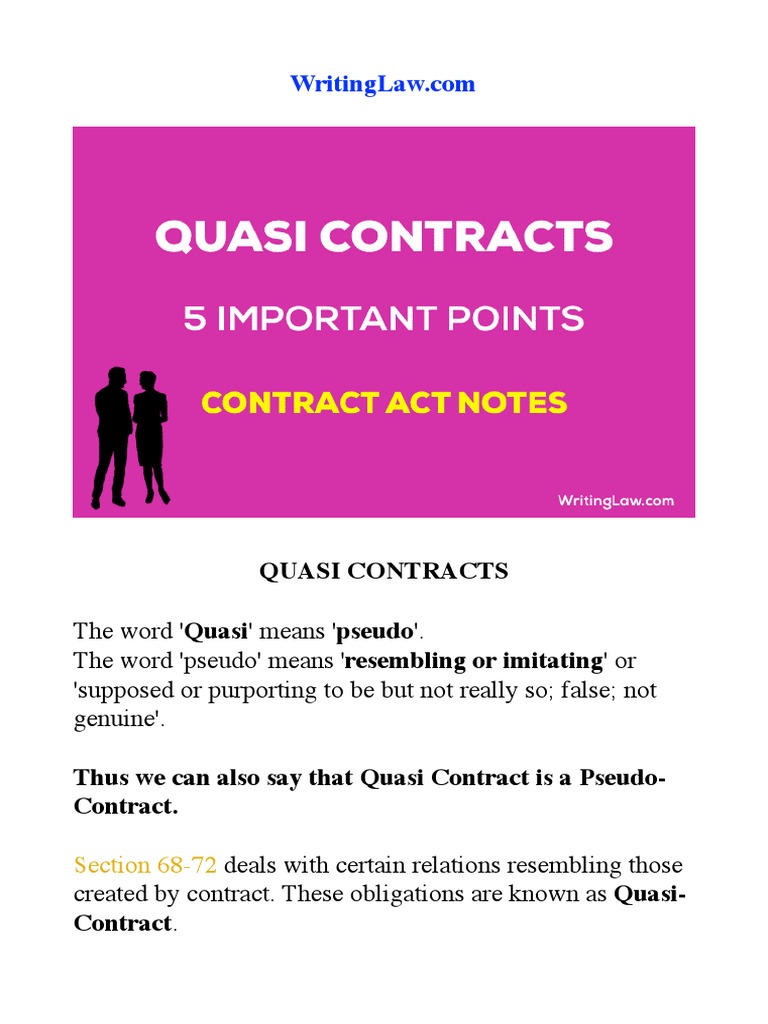 5 Important Points On Quasi Contracts | PDF | Law Of Obligations ...