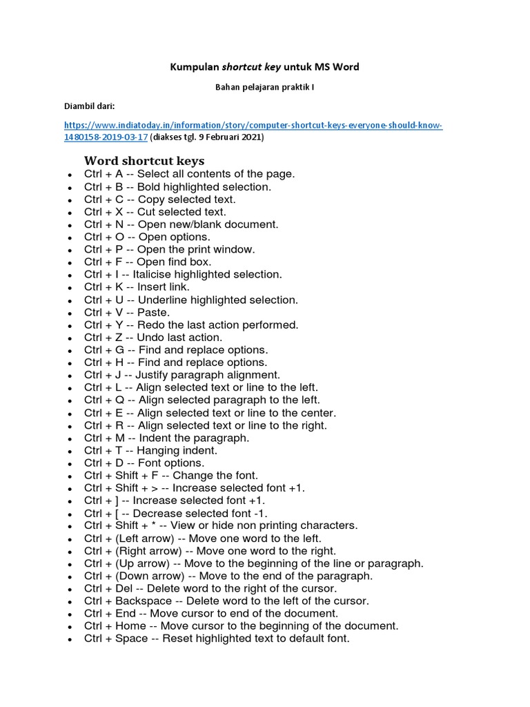 Kumpulan Shortcut Key MS Word | PDF | Microsoft Word | Text