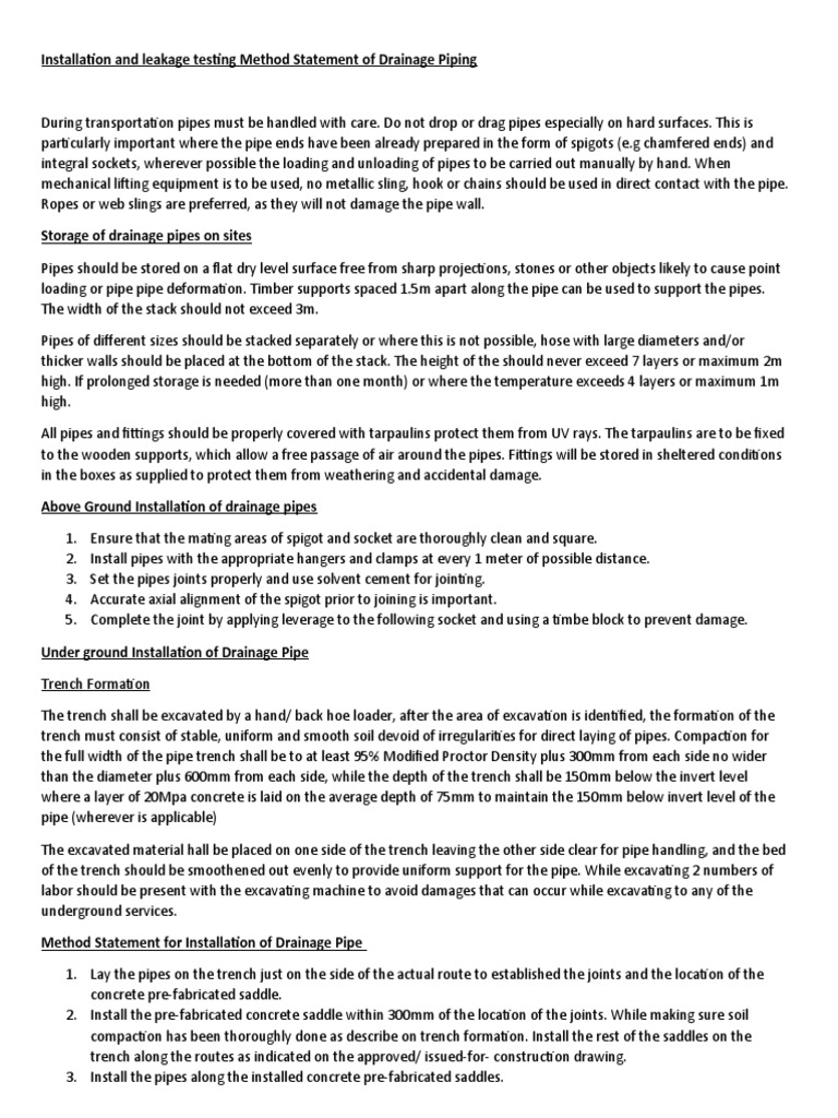 Installation and Leakage Testing Method Statement of Drainage Piping ...