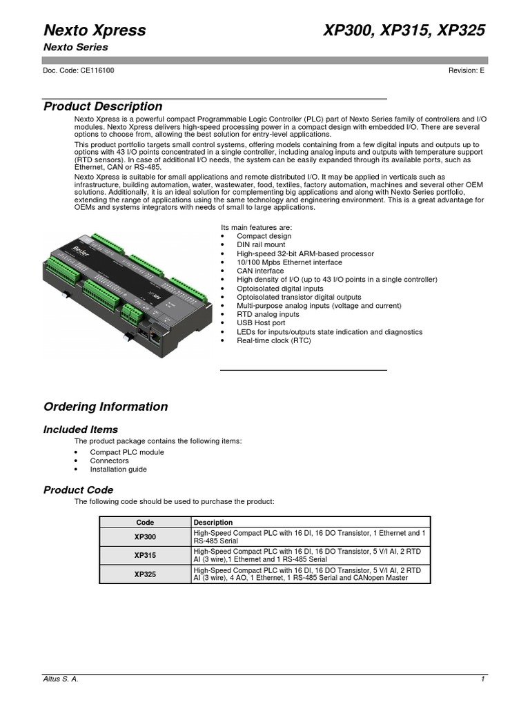 Nexto Xpress XP300, XP315, XP325: Product Description | PDF | Power Supply | Programmable Logic ...