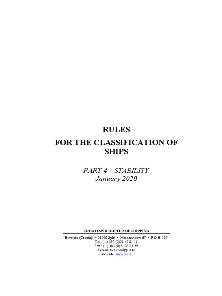 Rules For The Classification of Ships, Pt. 4, Stability, 01 - 2020 ...