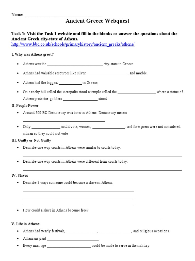 Ancient Greece Webquest | PDF | Sparta | Athens
