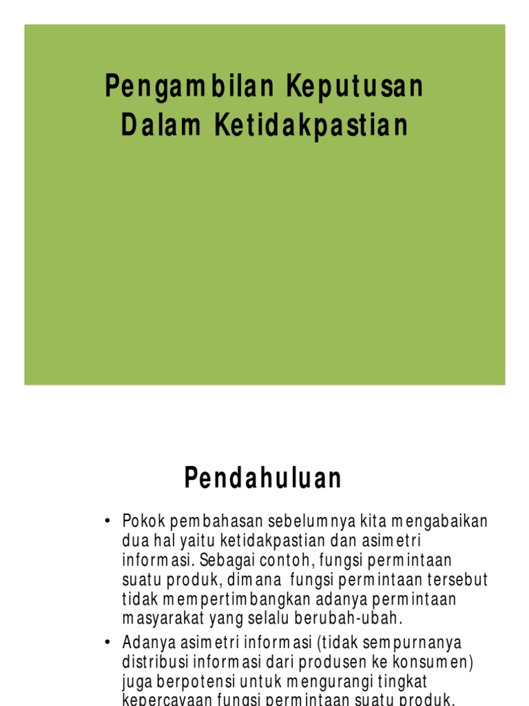 Pertemuan 13 Pengambilan Keputusan Dalam Ketidakpastian | PDF Pertemuan 13 Pengambilan Keputusan Dalam Ketidakpastian | PDF
