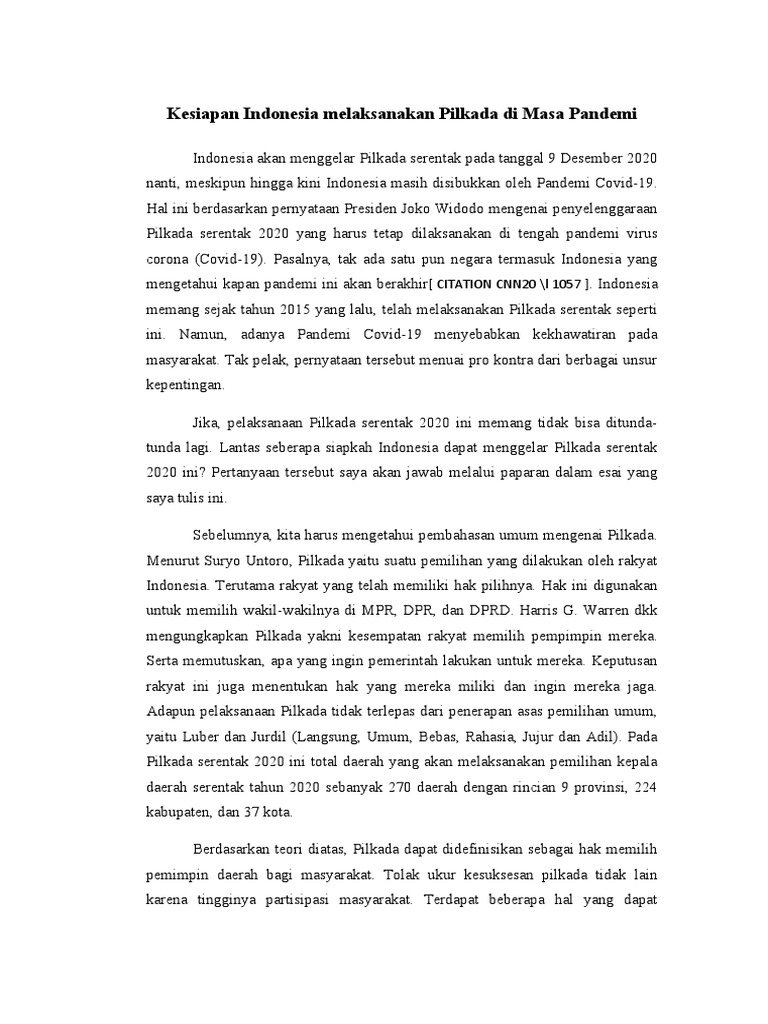 1.2 Tugas Esai Pilkada Di Tengah Pandemi | PDF 1.2 Tugas Esai Pilkada Di Tengah Pandemi | PDF