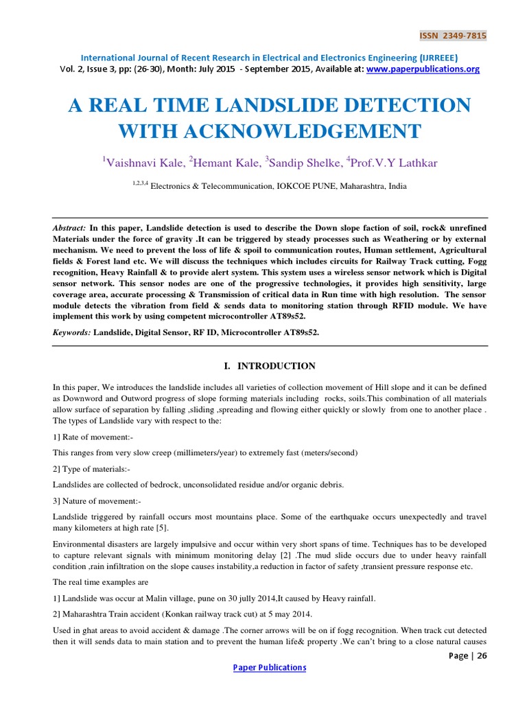 A Real Time Landslide Detection With Acknowledgement-394 | PDF | Wireless Sensor Network ...