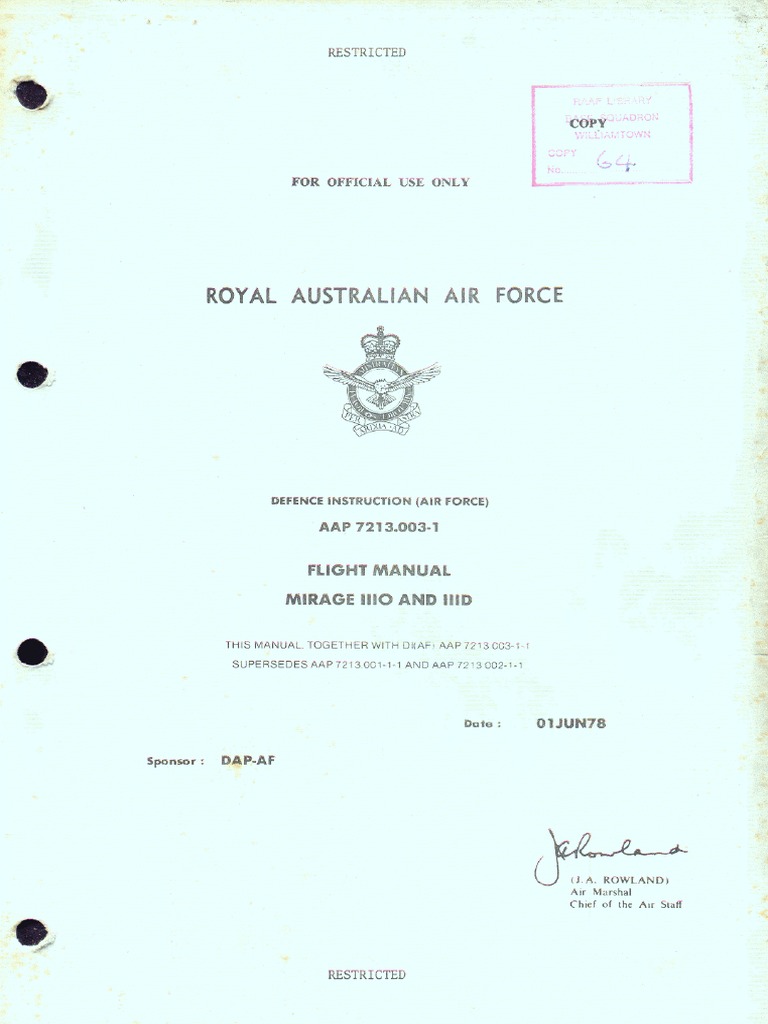 RAAF Flight Manual Mirage IIIO & IIID | PDF