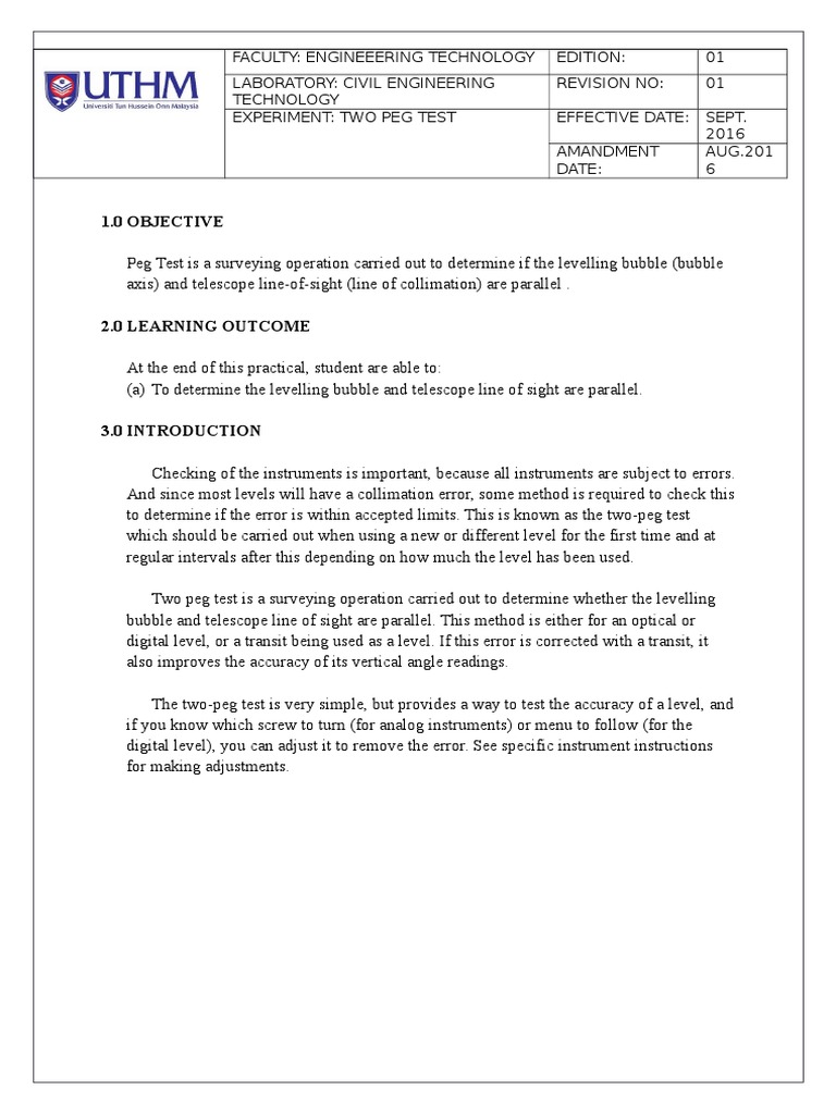 Two Peg Test for Level Accuracy | PDF