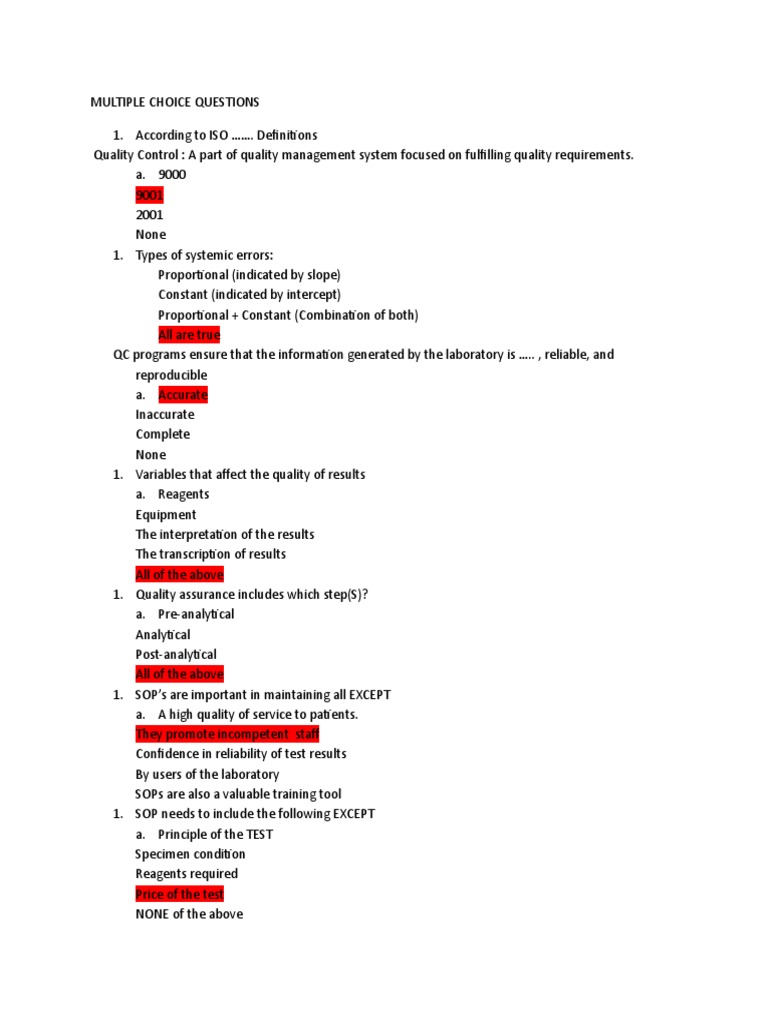 Multiple Choice Questions | PDF | Observational Error | Assay
