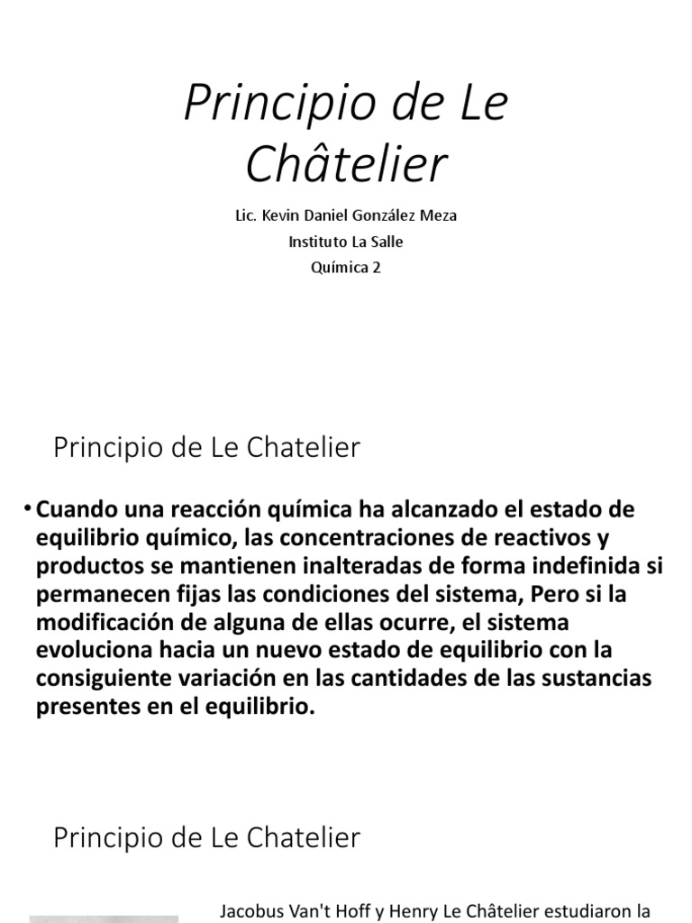 ACTIVIDAD 11 Lectura Principio de Le Châtelier | PDF | Equilibrio químico | Entalpía