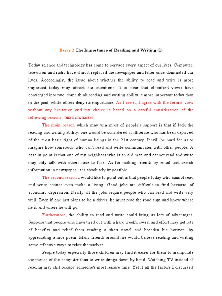Importance of Reading and Writing | PDF