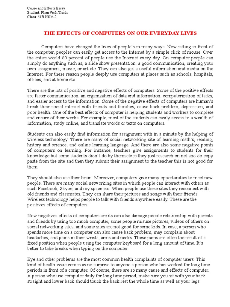The Effects of Computers On Our Everyday Lives: Cause and Effects Essay ...