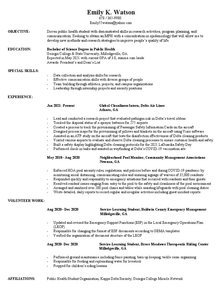 Spring 2021 Resume | PDF | Delta Air Lines | Public Health