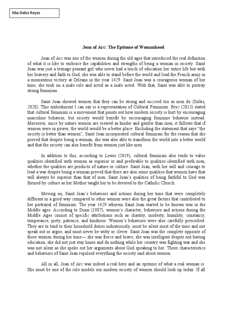 Joan of Arc: The Epitome of Womanhood: Mia Delos Reyes | PDF | Courage ...