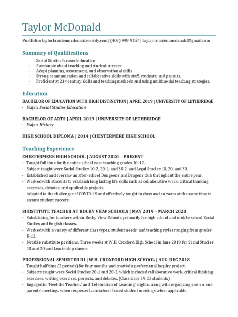 Mcdonald Resume PDF | PDF | Teaching Method | Teachers