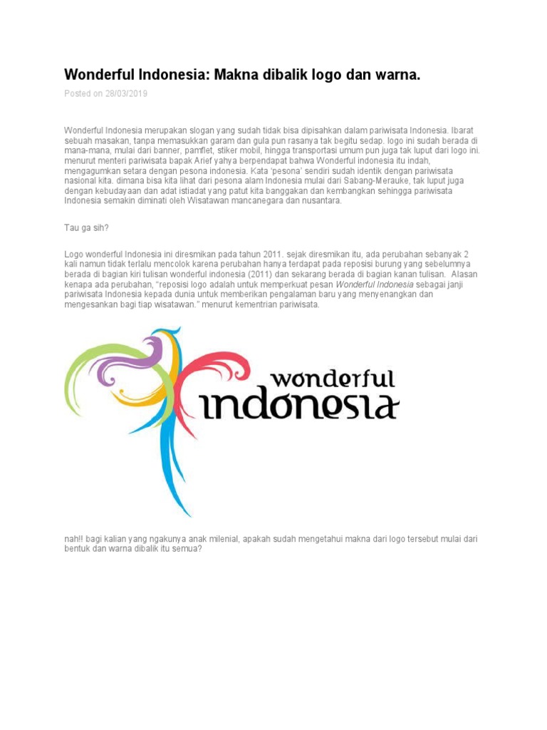 Makna Dibalik Logo Dan Warna Wonderful Indonesia | PDF | Karier ...