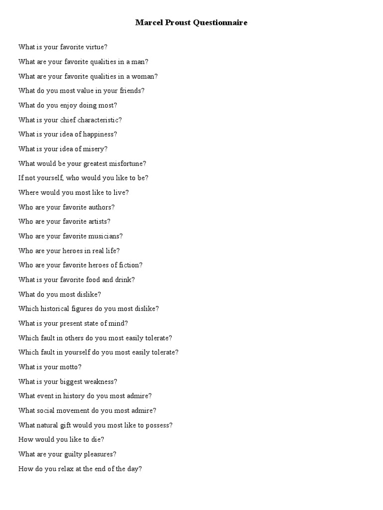 Marcel Proust Questionnaire | PDF