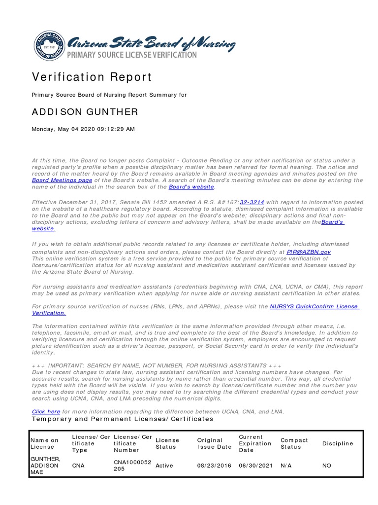 Cna Liscense Number | PDF | Nursing | Licensure