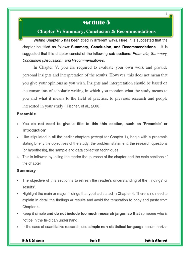 Chapter 5: Summary & Recommendations Guide | PDF