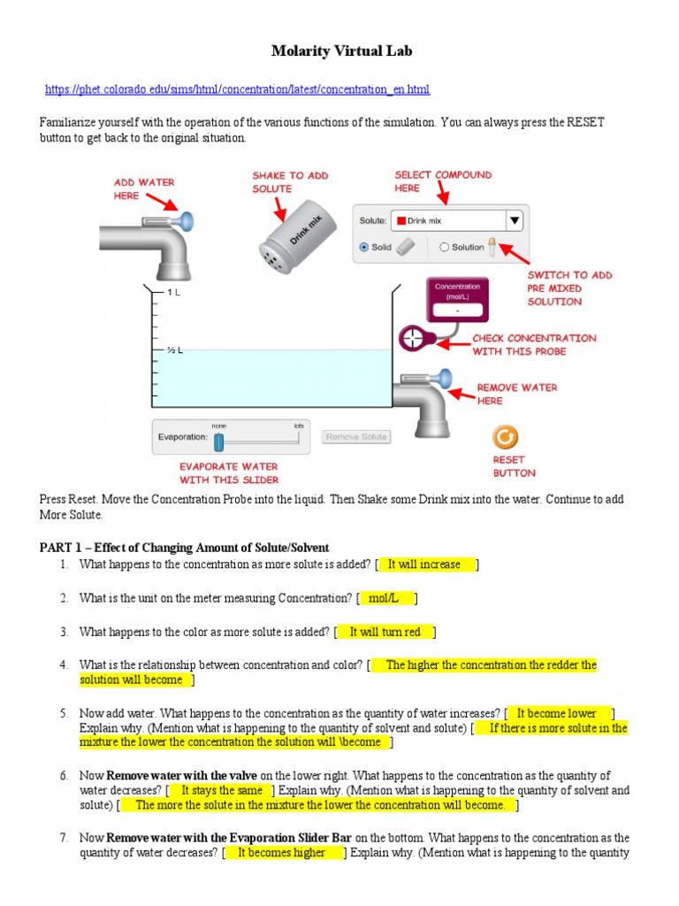 Molarity Virtual Lab | PDF | Concentration | Solution