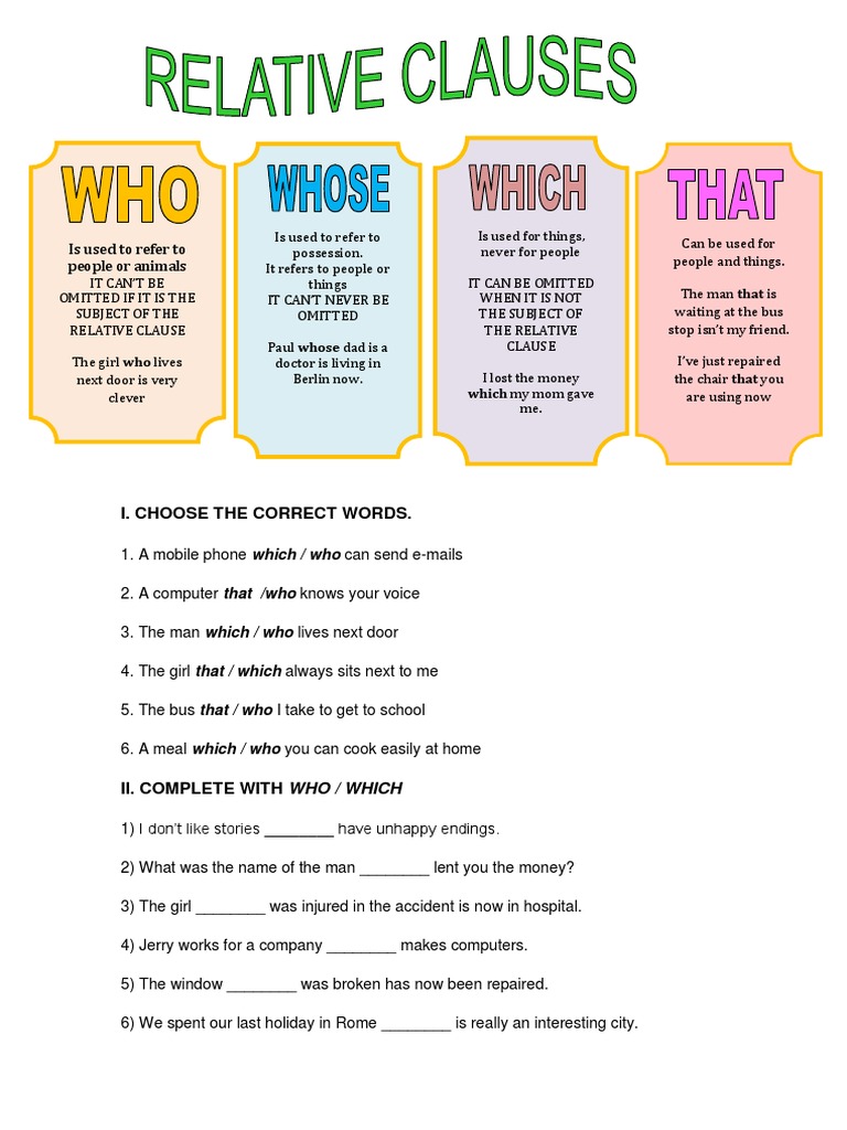 Relative - Clauses (Worksheet 1) | PDF | Linguistic Typology | Linguistics