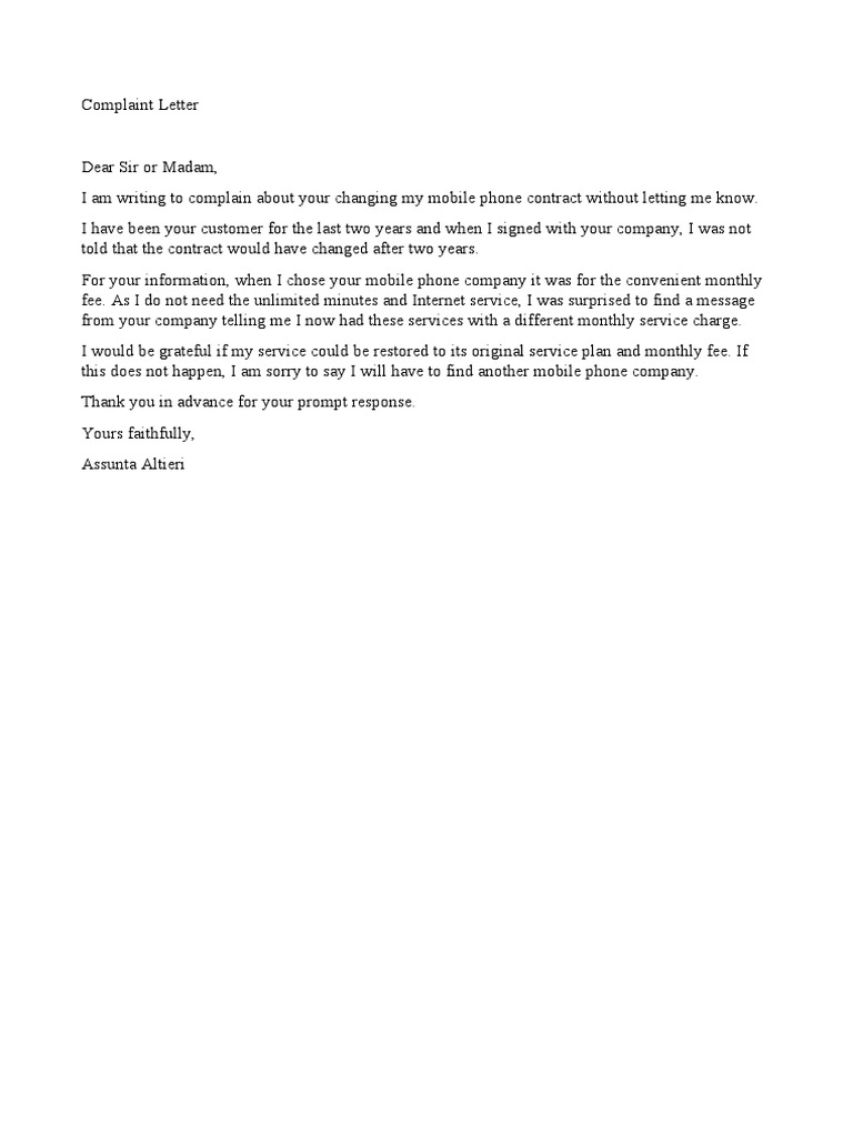 Complaint Letter For B2 - Mobile Phone Company | PDF
