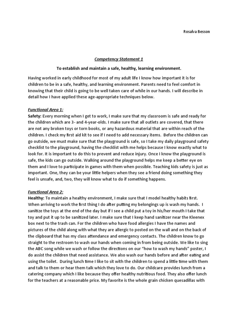 Competency Statement 1: To Establish and Maintain A Safe, Healthy ...