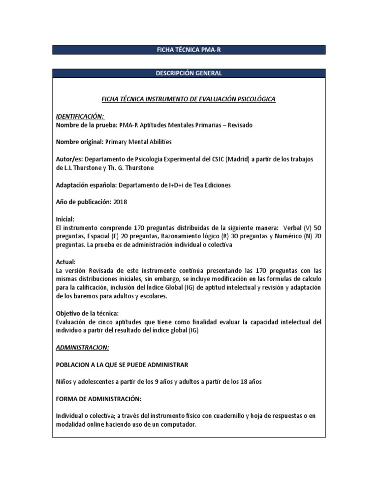 Ficha Técnica Borrador Pma.r | PDF