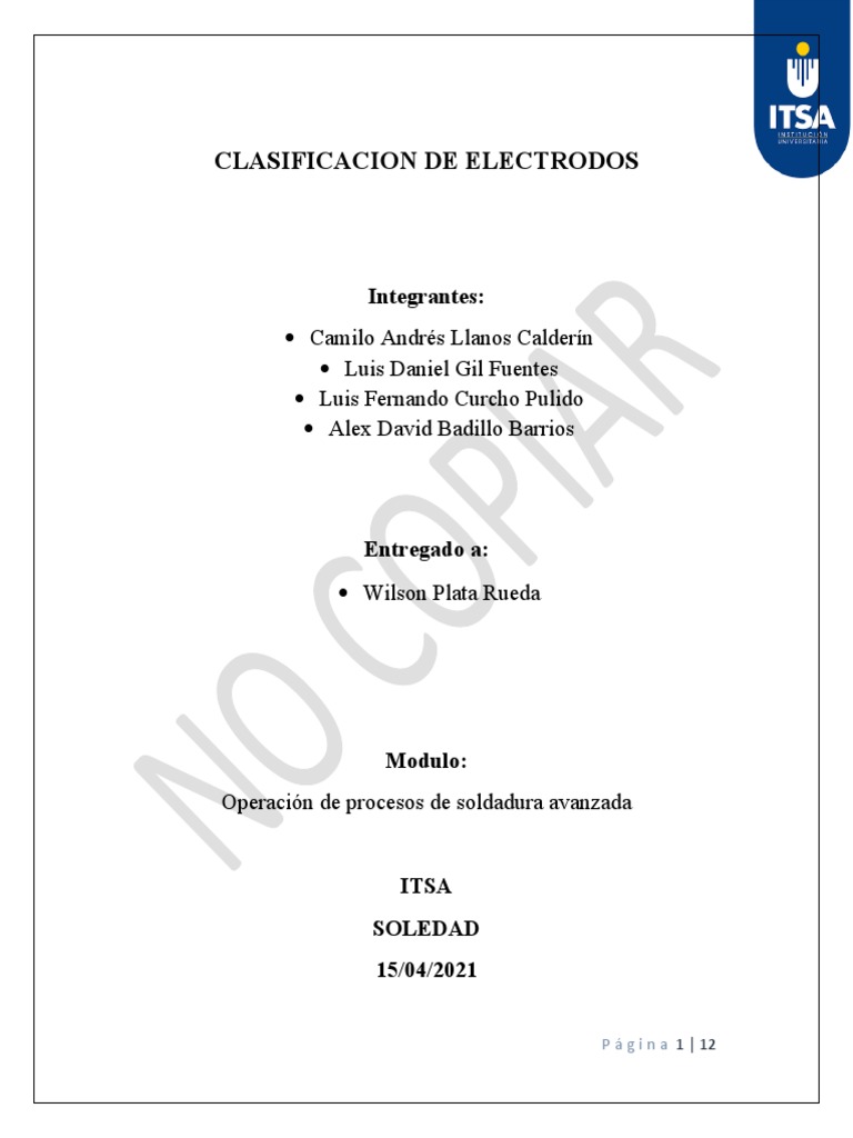 Clasificacion de Electrodos Alex Badillo, Camilo Llanos, Luis Gil, Luis ...