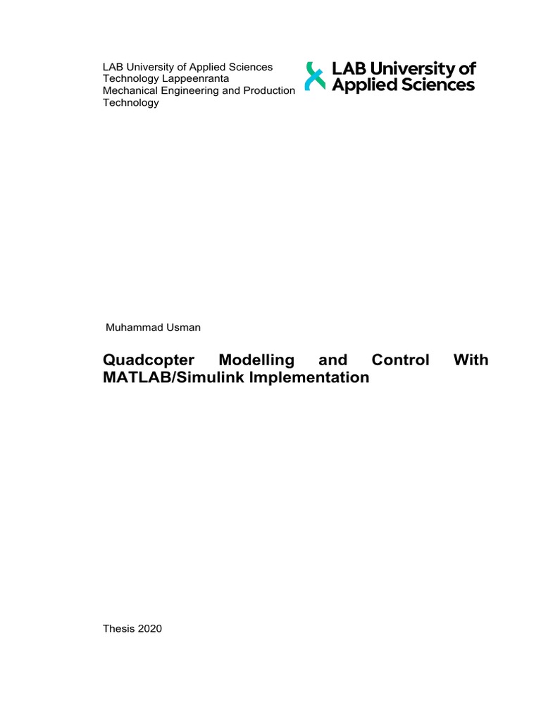 Quadcopter Modelling And Control With Matlabsimulink Implementation Pdf Flight Dynamics
