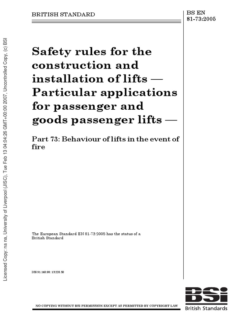 BS en 81-73-2005 | PDF | Elevator | Safety
