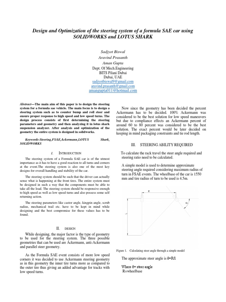 Design and Optimization of The Steering System of A Formula SAE Car ...