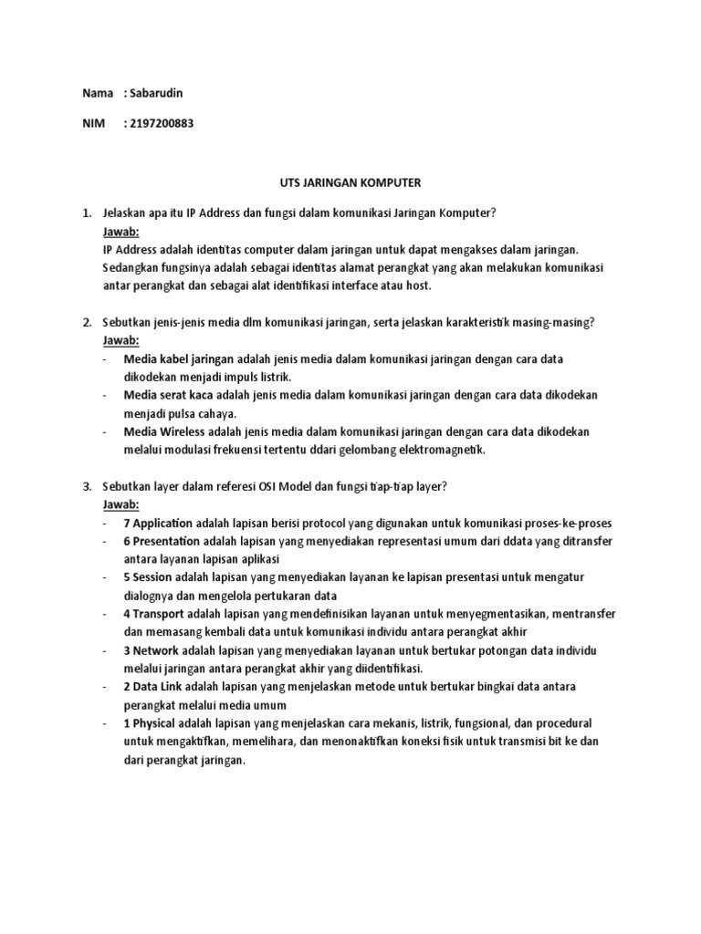 UTS Jaringan Komputer: Konsep Dasar | PDF | Seni | Komputer