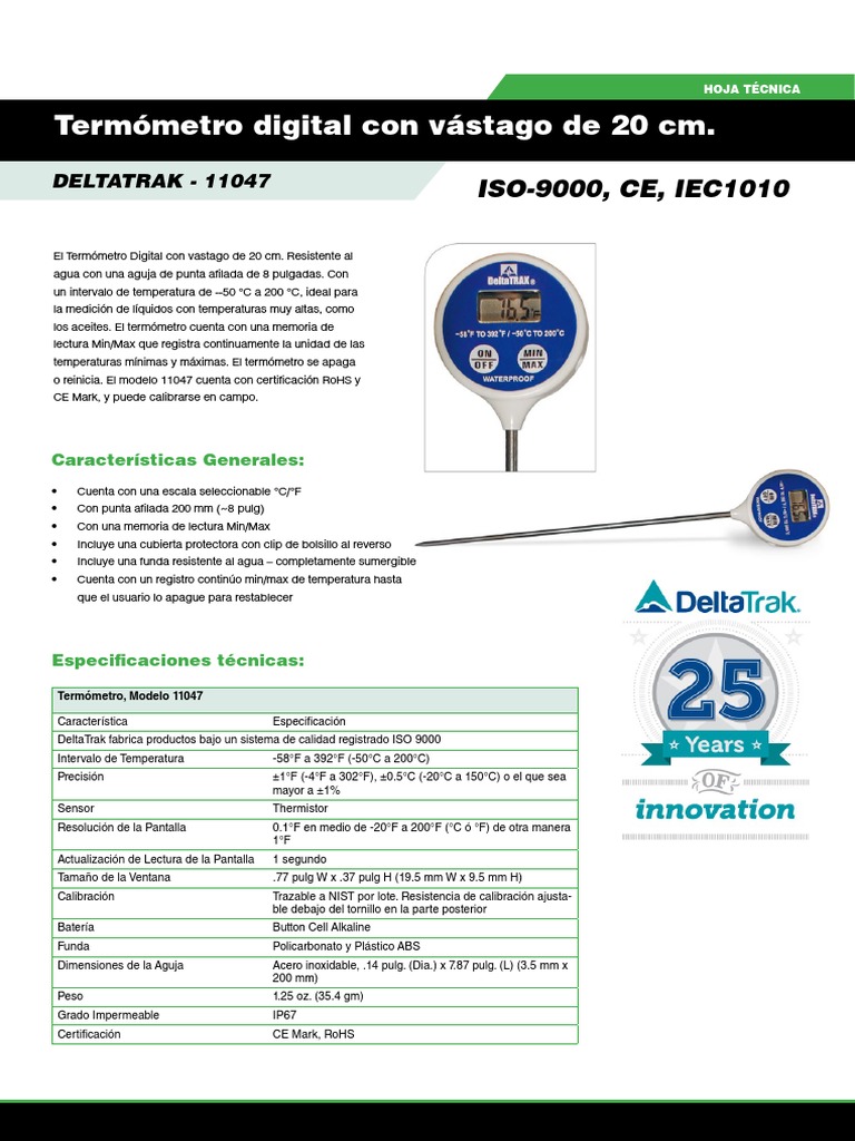 Termómetro Digital DeltaTrak 11047 | PDF | Naturaleza