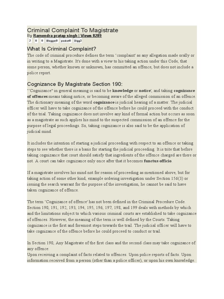 Criminal Complaint To Magistrate | PDF | Criminal Procedure In South ...