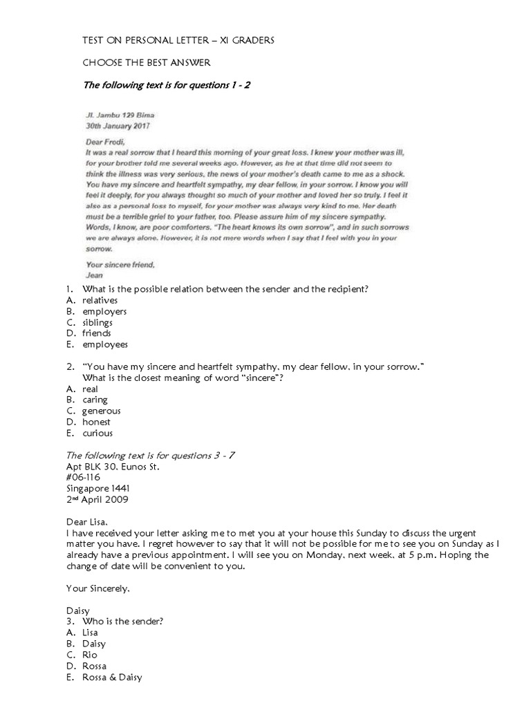 Test On Personal Letter | PDF | Chili Pepper