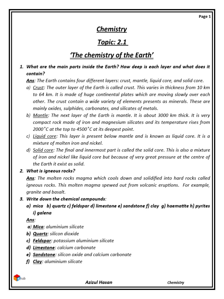 Chemistry Topic: 2.1 The Chemistry of The Earth' | PDF | Atmosphere Of ...