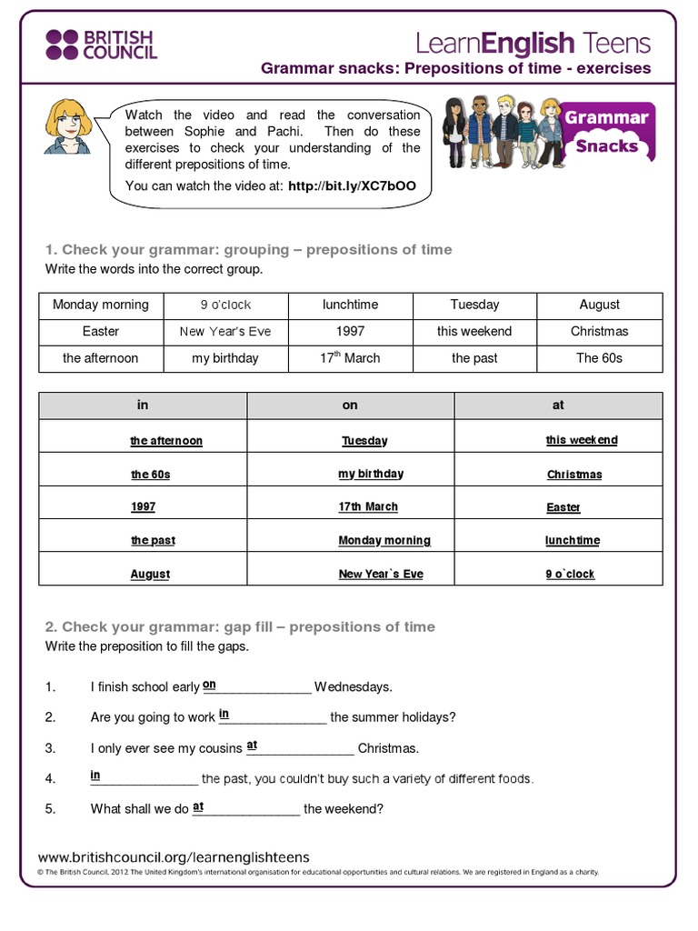 Grammar Snacks: Prepositions of Time - Exercises | PDF