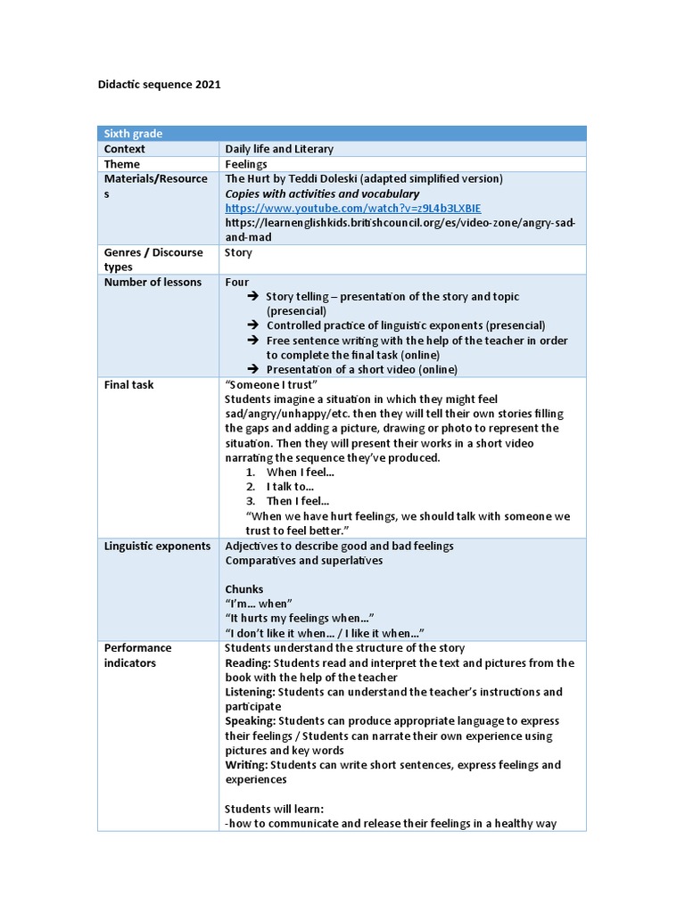 Didactic Sequence 2021 - Final | PDF | Storytelling | Vocabulary