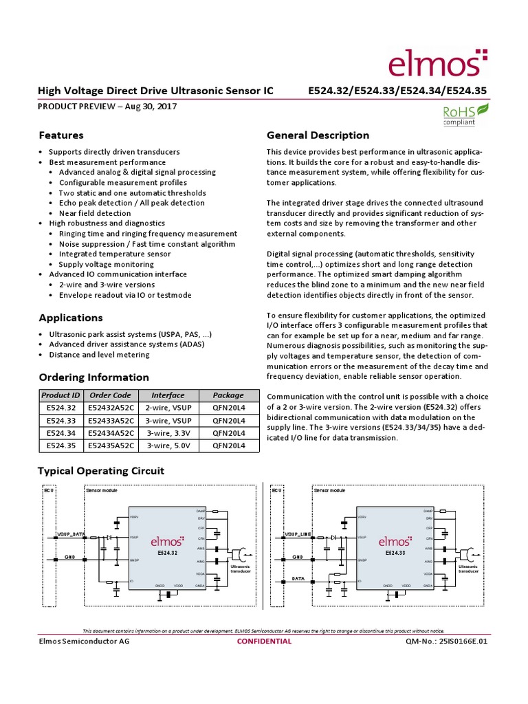 Elmos High Voltage Direct Drive Ultrasonic Sensor Ic E52433 Is | PDF ...