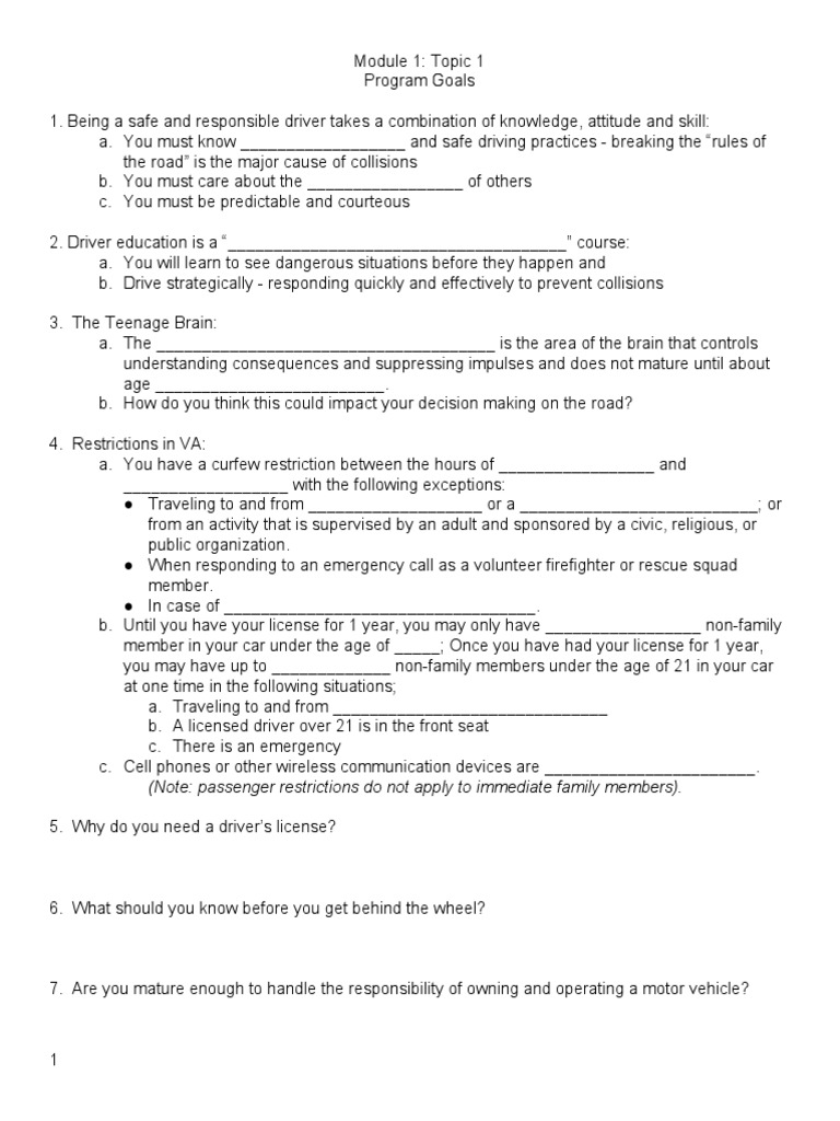 Module 1 - Student Workbook Fillable-1 | PDF | Traffic | Driver's License