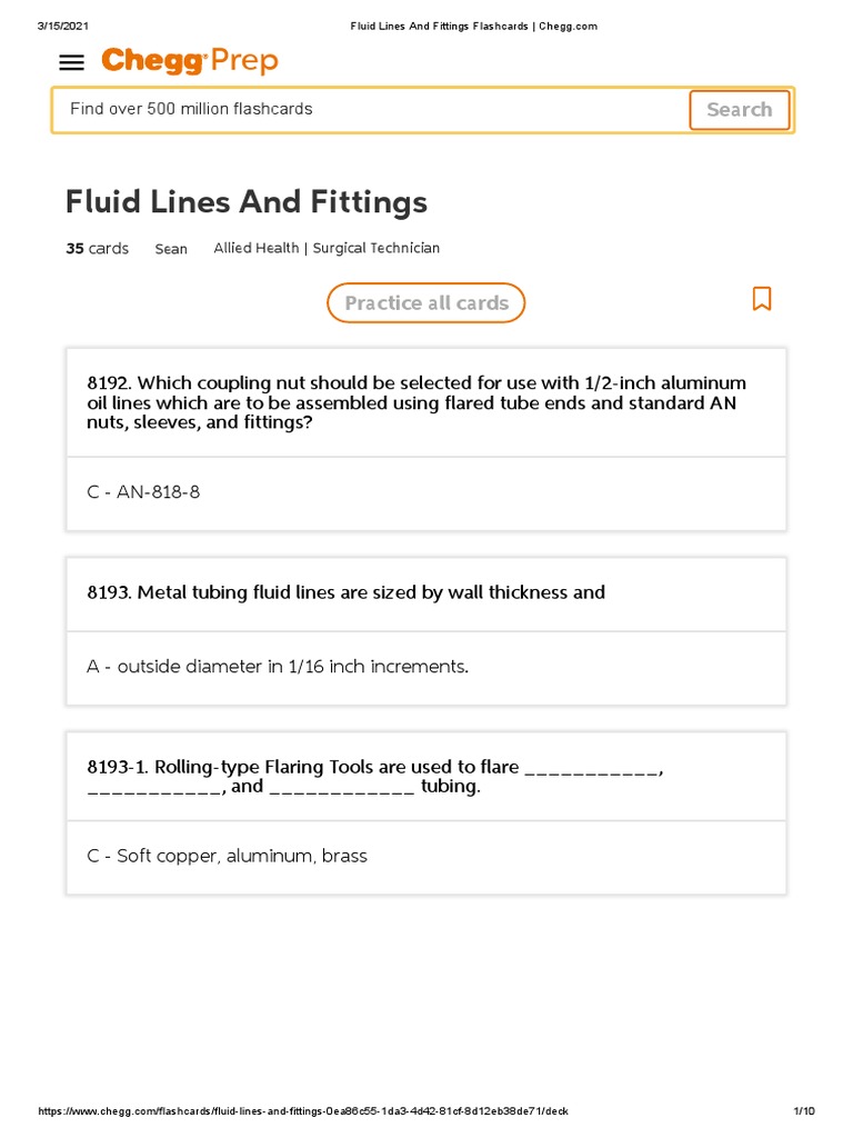 Fluid Lines and Fittings Flashcards | PDF | Pipe (Fluid Conveyance ...