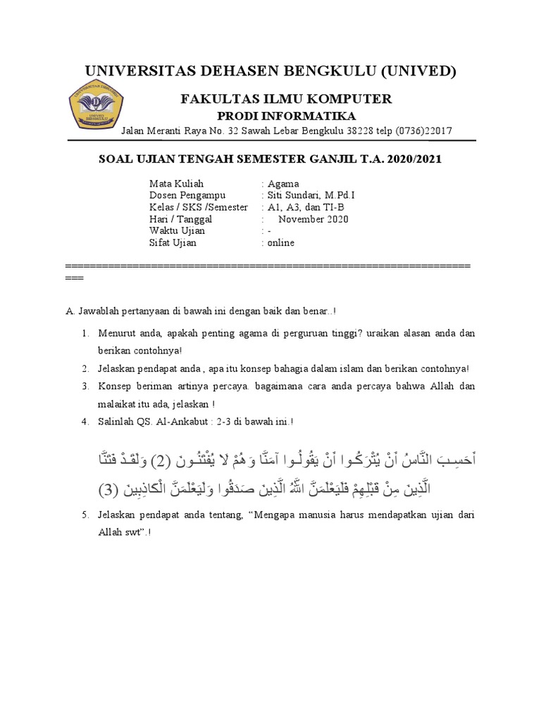 Soal Uts Agama Informatika.. | PDF