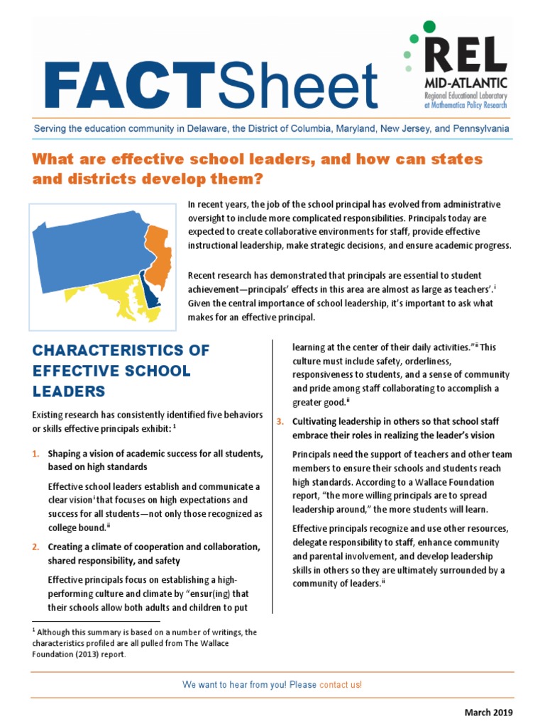RELMA Characteristics Effective School Leaders Fact Sheet | PDF ...