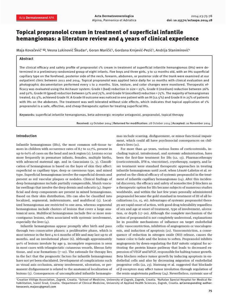 Topical Propranolol Cream in Treatment of Superficial Infantile ...