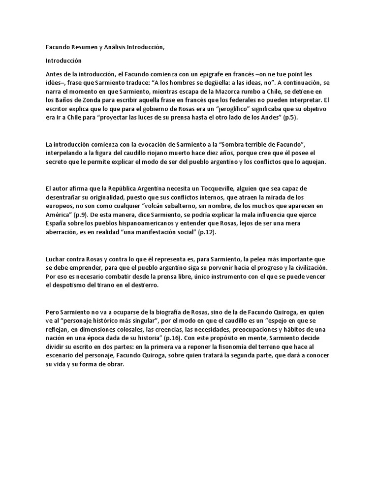 Facundo Resumen y Análisis Introducción | PDF