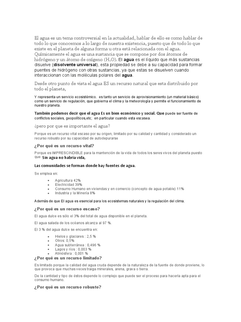 El Agua Es Un Tema Controversial en La Actualidad | PDF | Agua dulce | Agua