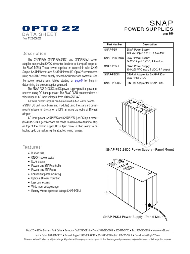 1120 SNAP Power Supplies Data Sheet | PDF | Power Supply | Computer Network